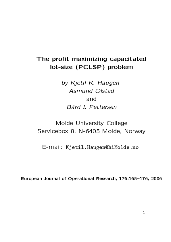 (PDF) The profit maximising capacitated lot-size (PCLSP) problem