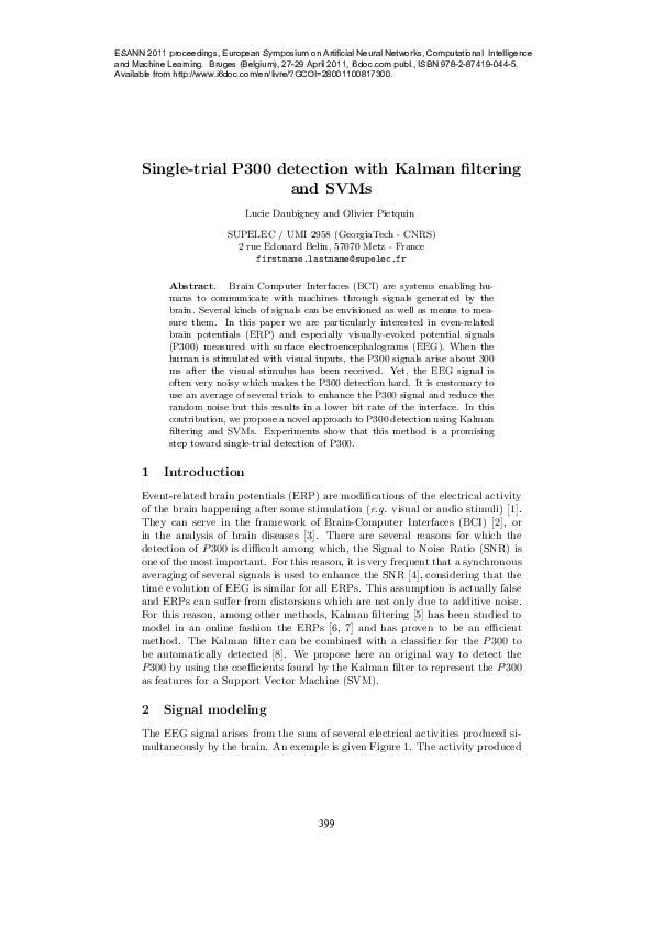 (PDF) Single trial P300 detection with Kalman filtering