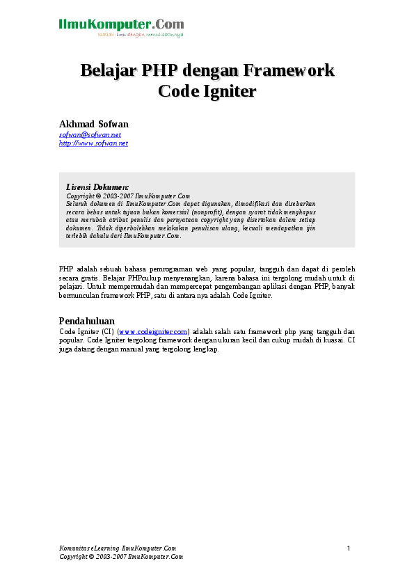 Pdf Belajar Php Dengan Framework Code Igniter