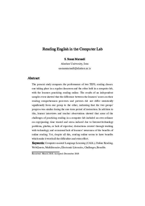 (PDF) Reading English in the computer lab