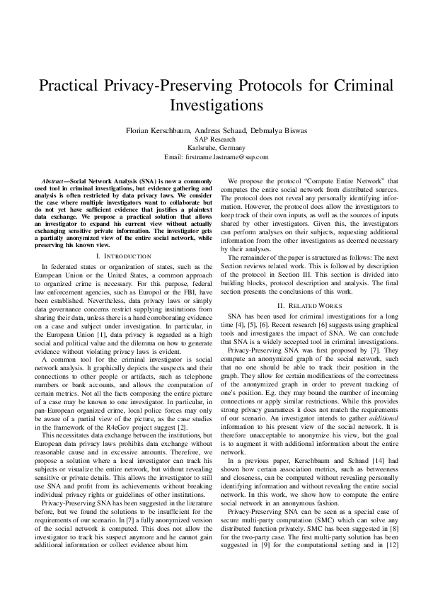 Pdf Practical Privacy Preserving Protocols For Criminal Investigations