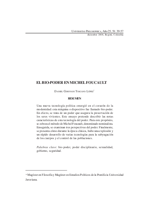 (PDF) El biopoder en Foucault
