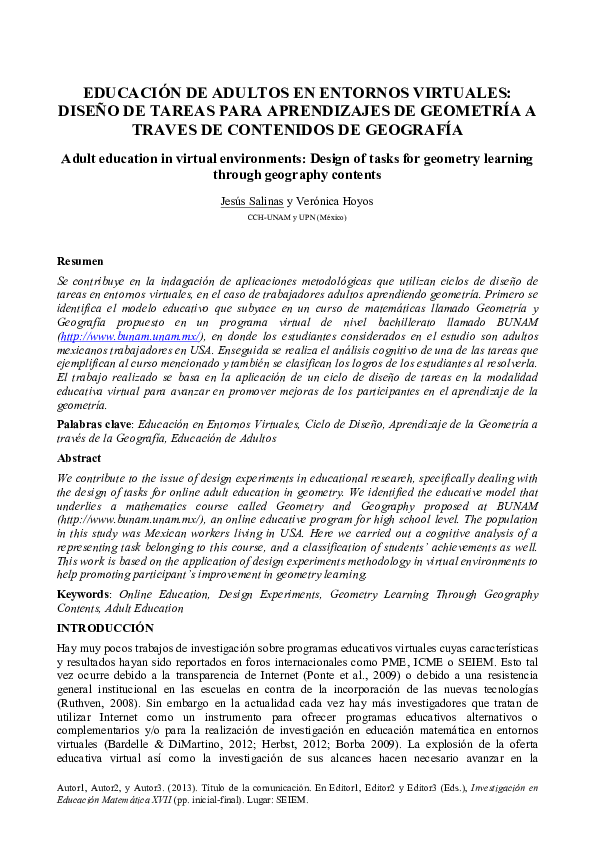 (PDF) Adult education in virtual environments: Design of tasks for geometry learning through ...
