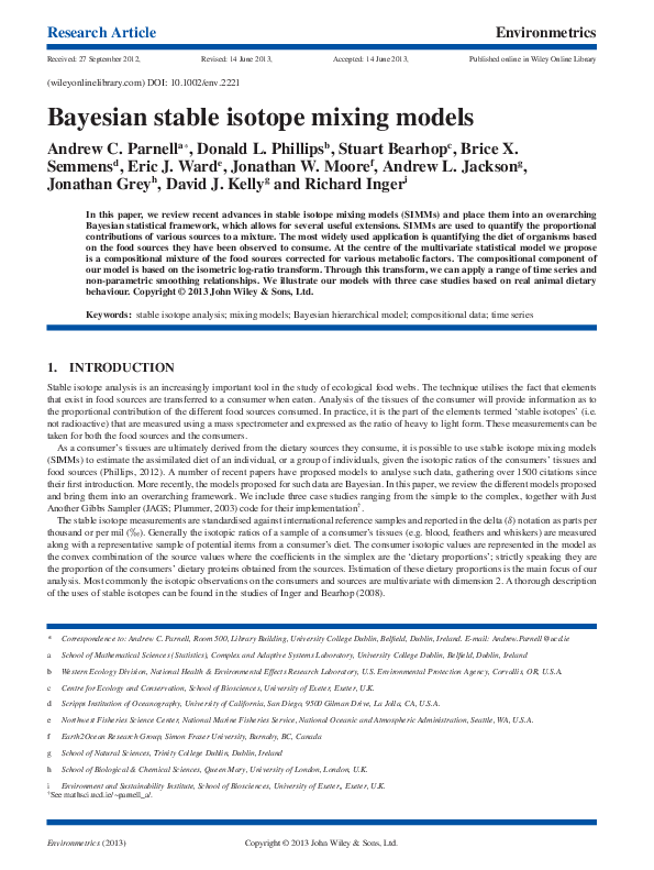 (PDF) Bayesian stable isotope mixing models