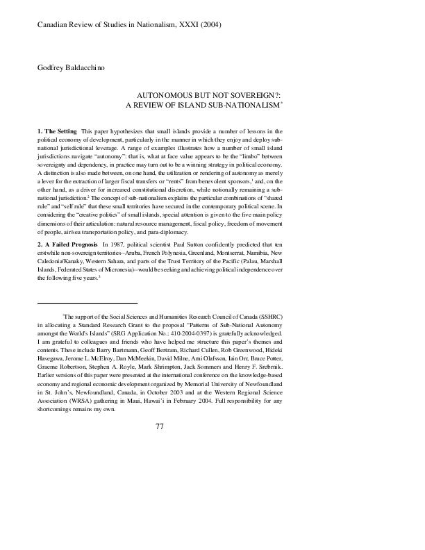 Autonomous but Not Sovereign? A Review of Island Sub-Nationalism