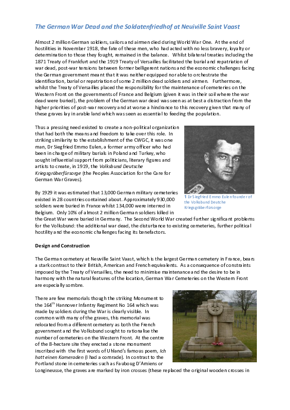 (DOC) The German War Dead and the German Cemetery at Neuiville Saint Vaast