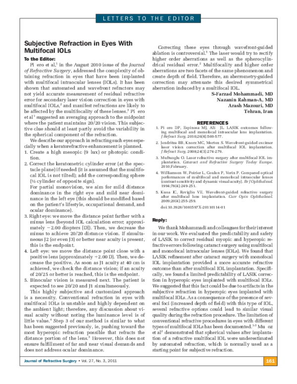 (PDF) Subjective Refraction in Eyes With Multifocal IOLs