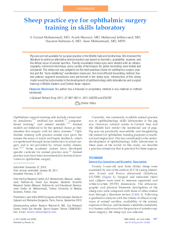 (PDF) Sheep practice eye for ophthalmic surgery training in skills ...