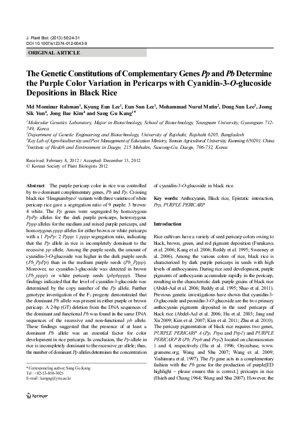 (PDF) The genetic constitutions of complementary genes Pp and Pb ...