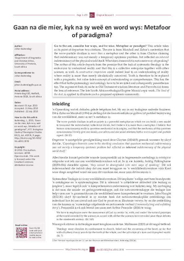 (PDF) Go to the ant, consider her ways, and be wise. Metaphor or paradigm?