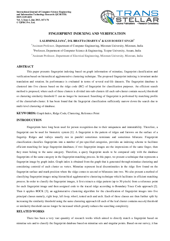Pdf Fingerprint Indexing And Verification