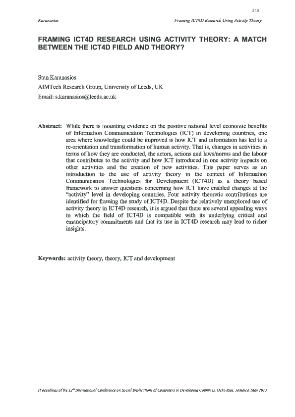(PDF) Framing ICT4D Research Using Activity Theory : A Match Between ...