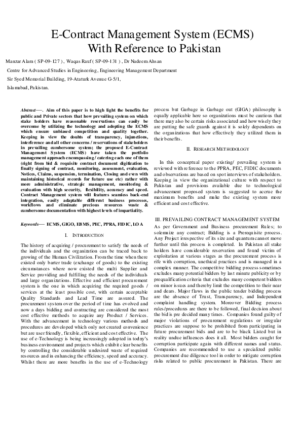 (PDF) E-Contract Management in Pakistan