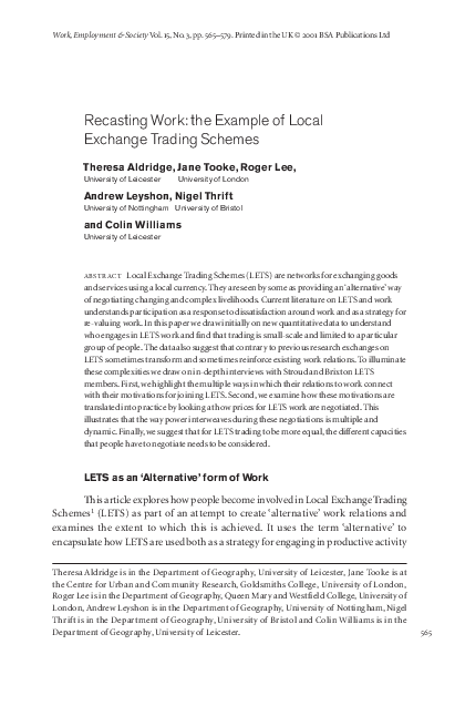 (PDF) Recasting work: the example of local exchange trading schemes
