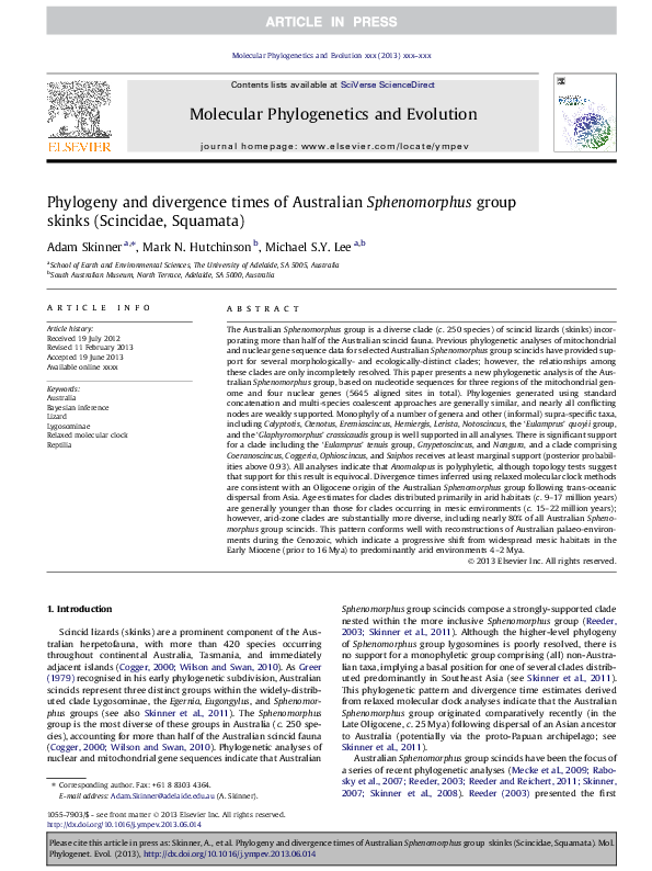 (PDF) Skinner, A., Hutchinson, M.N, Lee, M.S.Y. 2013. Phylogeny and ...
