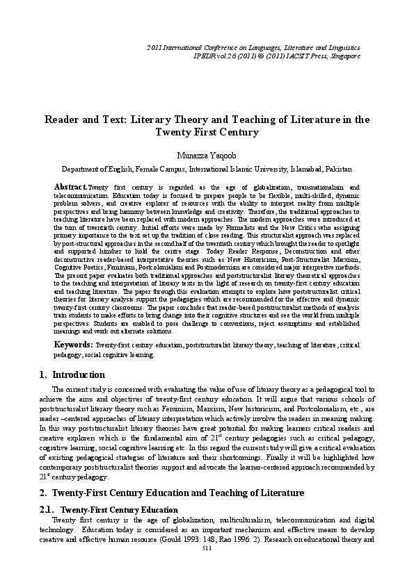 (PDF) Reader and Text: Literary Theory and Teaching of Literature