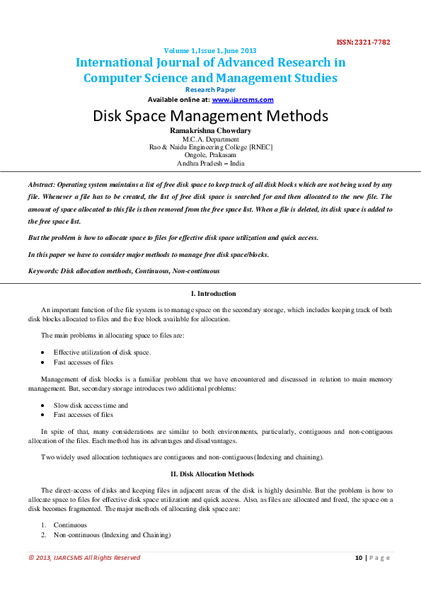 (PDF) Disk Space Management Methods