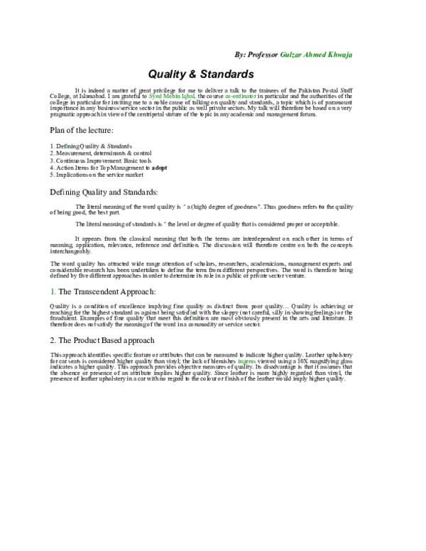 (DOC) Quality Standards