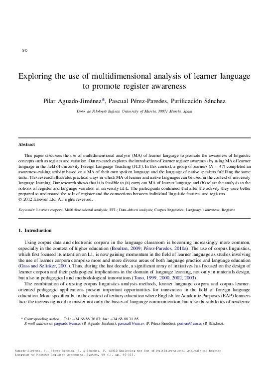 (PDF) Exploring the Use of Multidimensional Analysis of Learner Language to promote Register ...