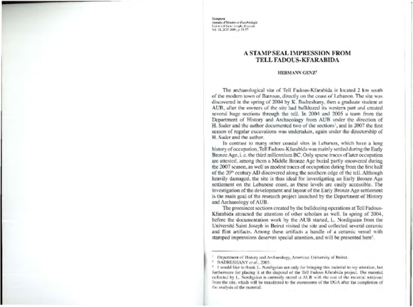 (PDF) A Stamp-Seal Impression from Tell Fadous-Kfarabida