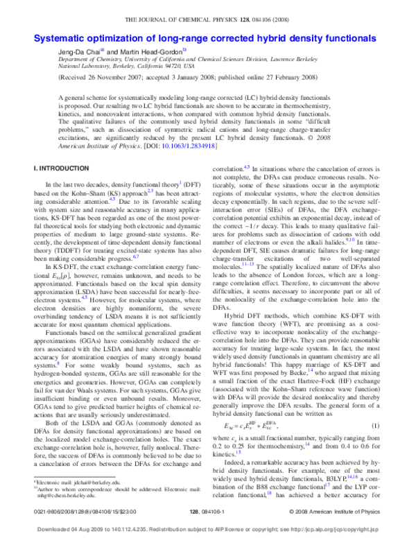 Pdf Systematic Optimization Of Long Range Corrected Hybrid Density Functionals