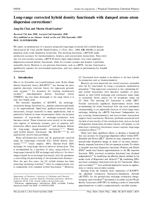(PDF) Long-Range Corrected Hybrid Density Functionals with Damped Atom-Atom Dispersion Corrections