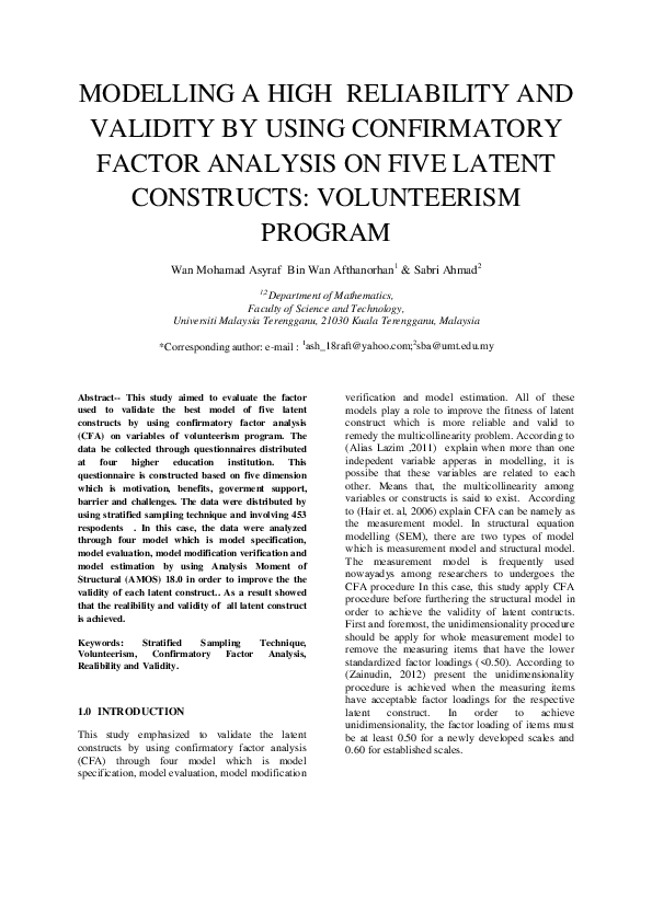 (PDF) Modelling A High Reliability And Validity By Using Confirmatory Factor Analysis On Five ...