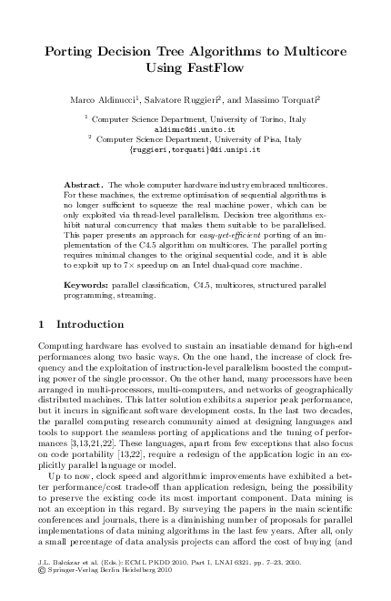 (PDF) Porting Decision Tree Algorithms to Multicore using FastFlow