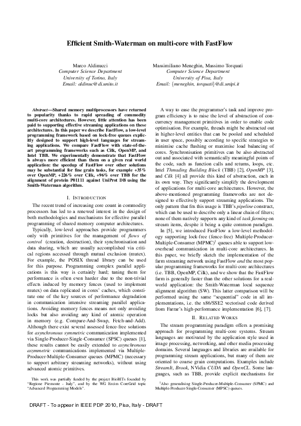 (PDF) Efficient Smith-Waterman on multi-core with FastFlow