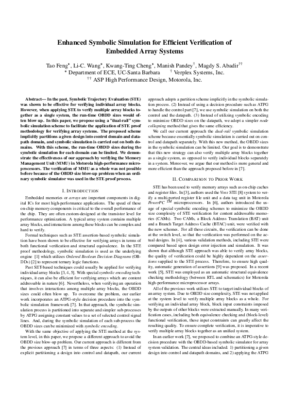 Pdf Enhanced Symbolic Simulation For Efficient Verification Of Embedded Array Systems