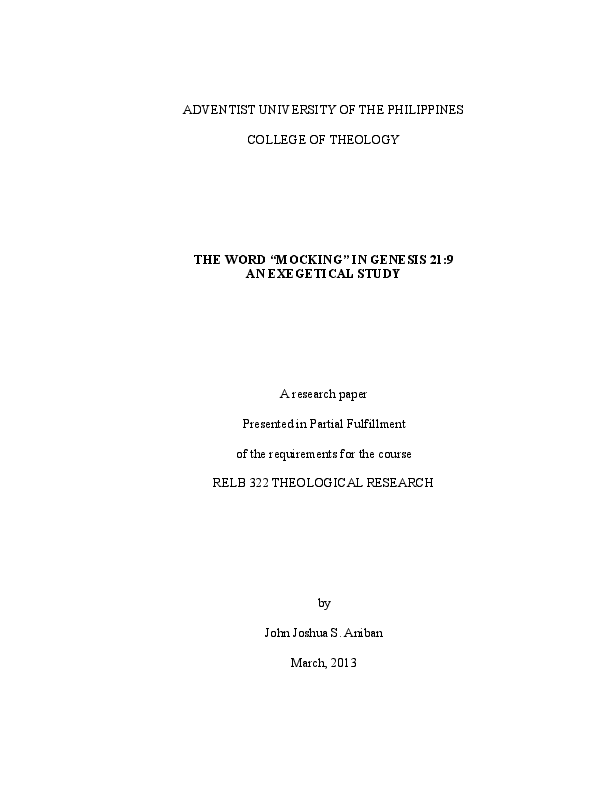 (DOC) The Word Mocking in Genesis 21 9-Final
