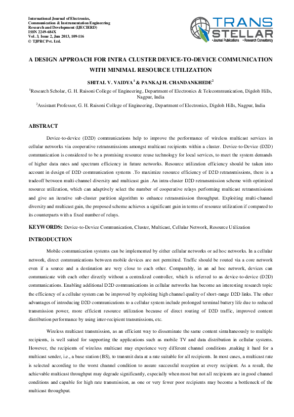 (PDF) A DESIGN APPROACH FOR INTRA CLUSTER DEVICE-TO-DEVICE ...