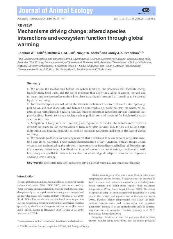Mechanisms driving change: altered species interactions and ecosystem ...