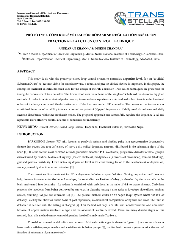 (PDF) PROTOTYPE CONTROL SYSTEM FOR DOPAMINE REGULATION BASED ON ...