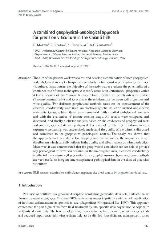 A combined geophysical-pedological approach for precision viticulture ...