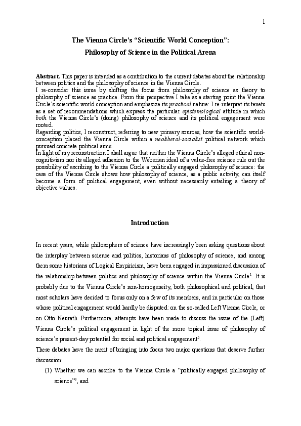 (DOC) The Vienna Circle's ‘Scientific World Conception’: Philosophy of ...