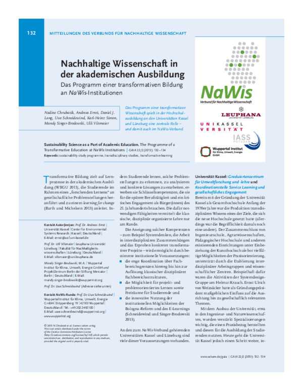 Nachhaltige Wissenschaft in der akademischen Ausbildung : das Programm ...