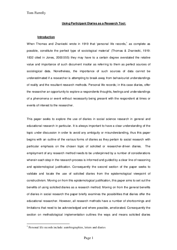 (PDF) Diaries in Social Research