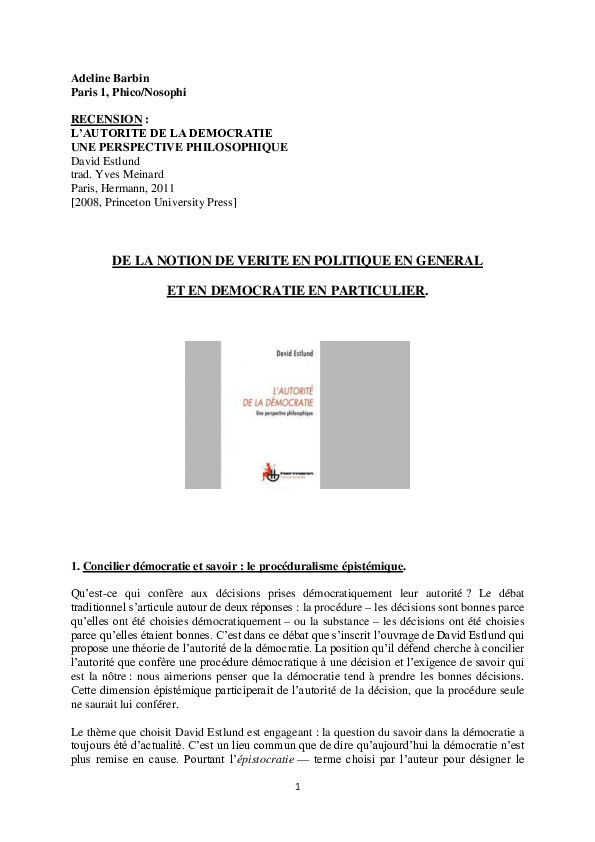 (PDF) David Estlund - L'autorité de de la démocratie