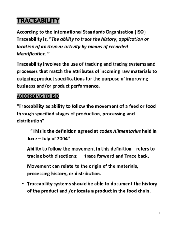 (DOC) TRACEABILITY PRODUCT RECALL