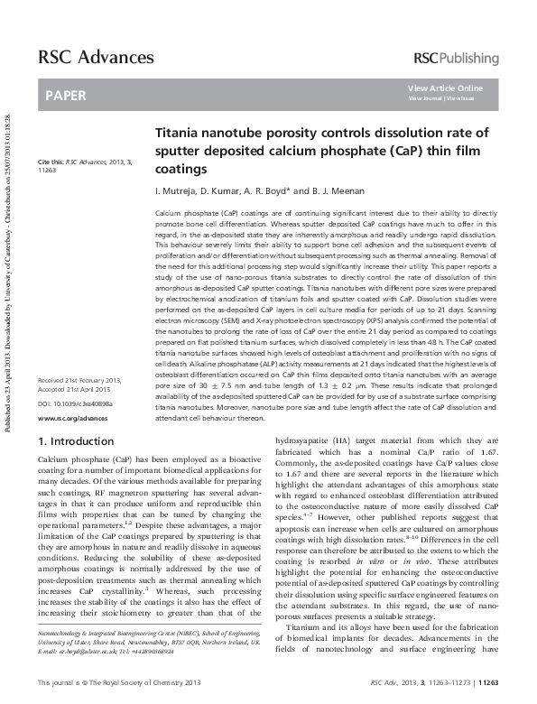 (PDF) Titania nanotube porosity controls dissolution rate of sputter ...