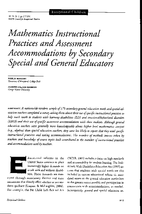 (PDF) Mathematics Instructional Practices and Assessment Accommodations ...