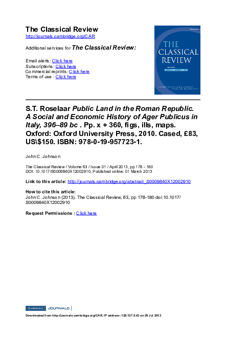 (PDF) S.T. Roselaar, Public Land in the Roman Republic. A Social and ...