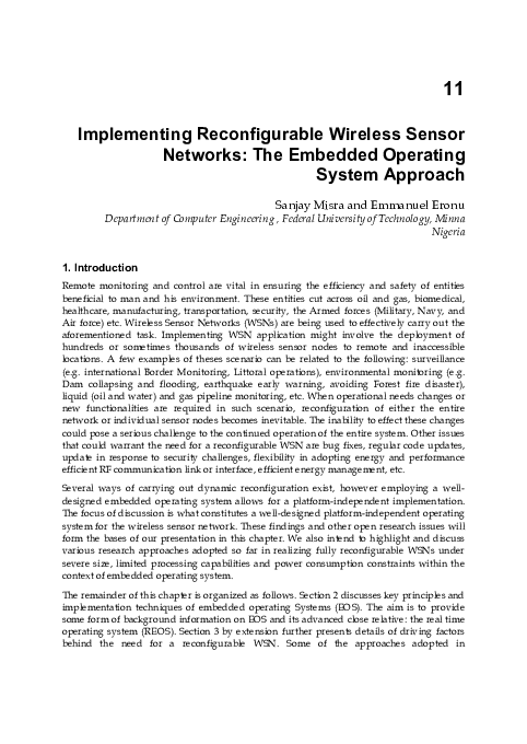 (PDF) Implementing Reconfigurable Wireless Sensor Networks: The Embedded Operating System Approach