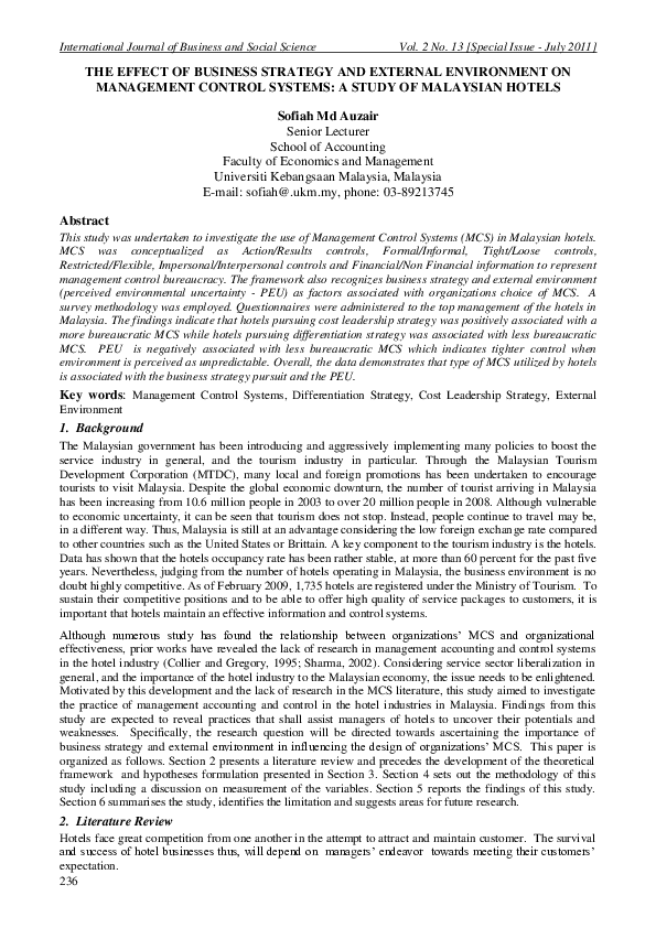 (PDF) THE EFFECT OF BUSINESS STRATEGY AND EXTERNAL ENVIRONMENT ON ...