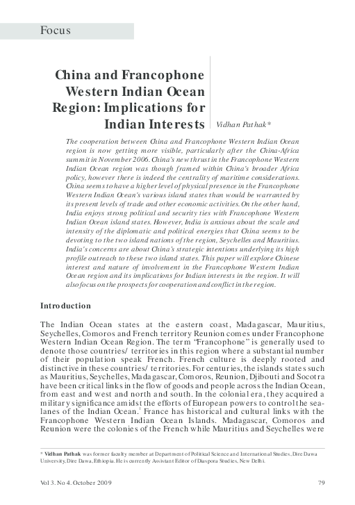 (PDF) China and Francophone Western Indian Ocean Region: Implications ...
