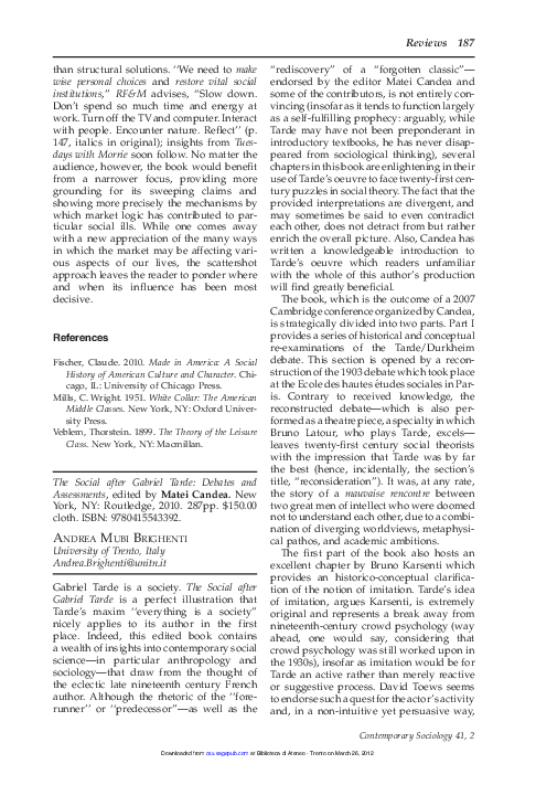 "The Social after Gabriel Tarde: Debates and Assessments" edited by ...