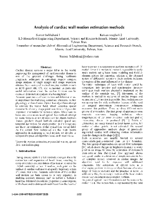 (PDF) Comparative Study of Cardiac Motion Estimation