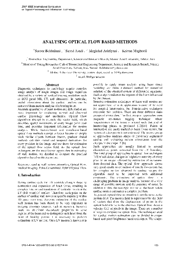 (PDF) Analysing Optical Flow Based Methods