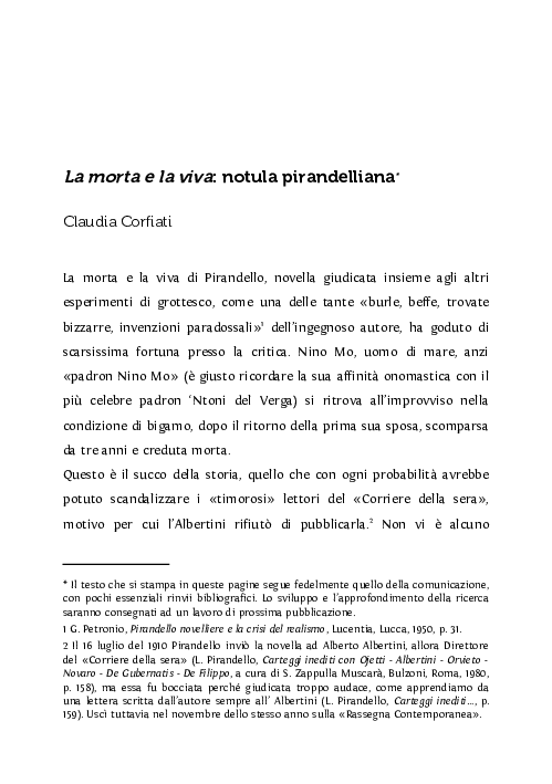 (PDF) La morta e la viva: notula pirandelliana